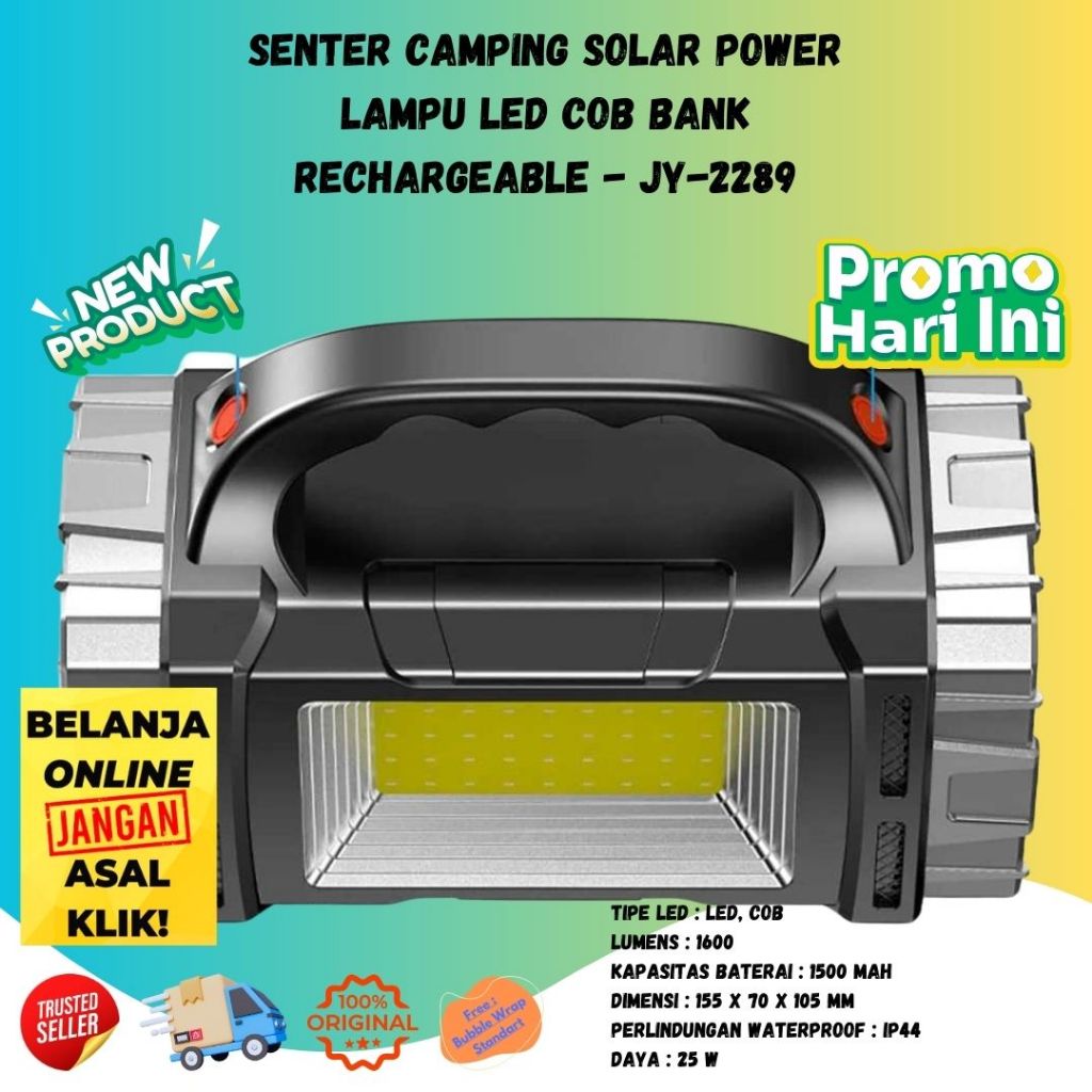 Jual Senter Camping Lampu LED COB Solar Power Bank Rechargeable JY-2289 ...