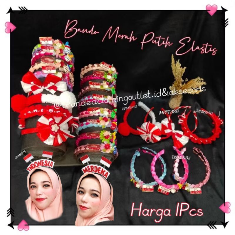 Jual BANDO MERAH PUTIH ELASTIS / BANDO POM-POM HUT RI / BANDO BUNGA ...
