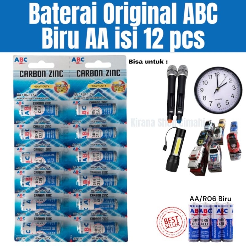 Jual BATERAI AA / A2 ABC BIRU ISI 12 PCS ORIGINAL (AA12) | Shopee Indonesia