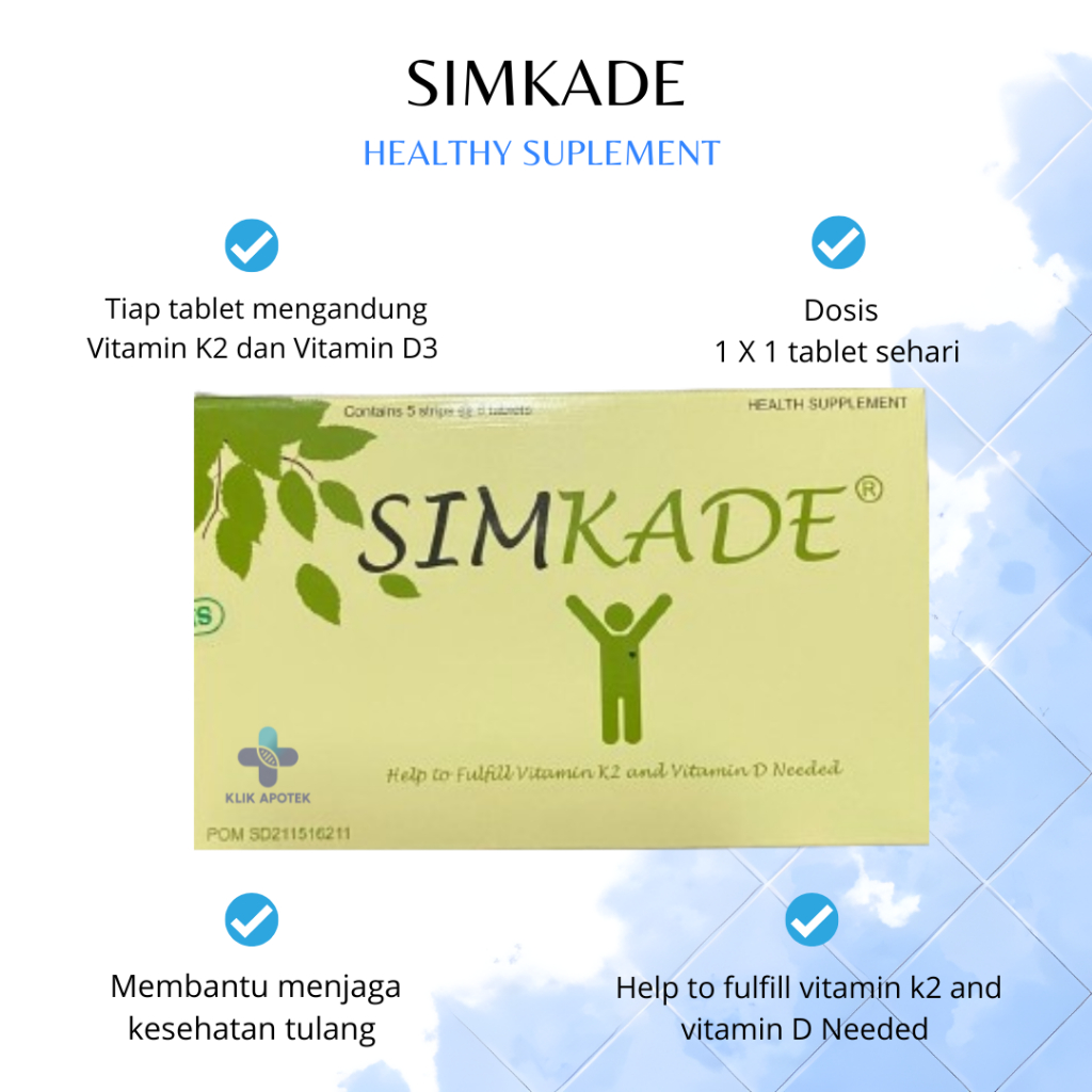 Jual Simkade Box 30 Tablet - Vitamin K2 + Vitamin D3 400 IU - Menjaga ...