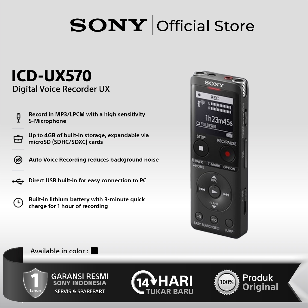 Jual Sony ICD UX-570 Digital Voice Recorder Perekam Suara UX570 UX 570 ...