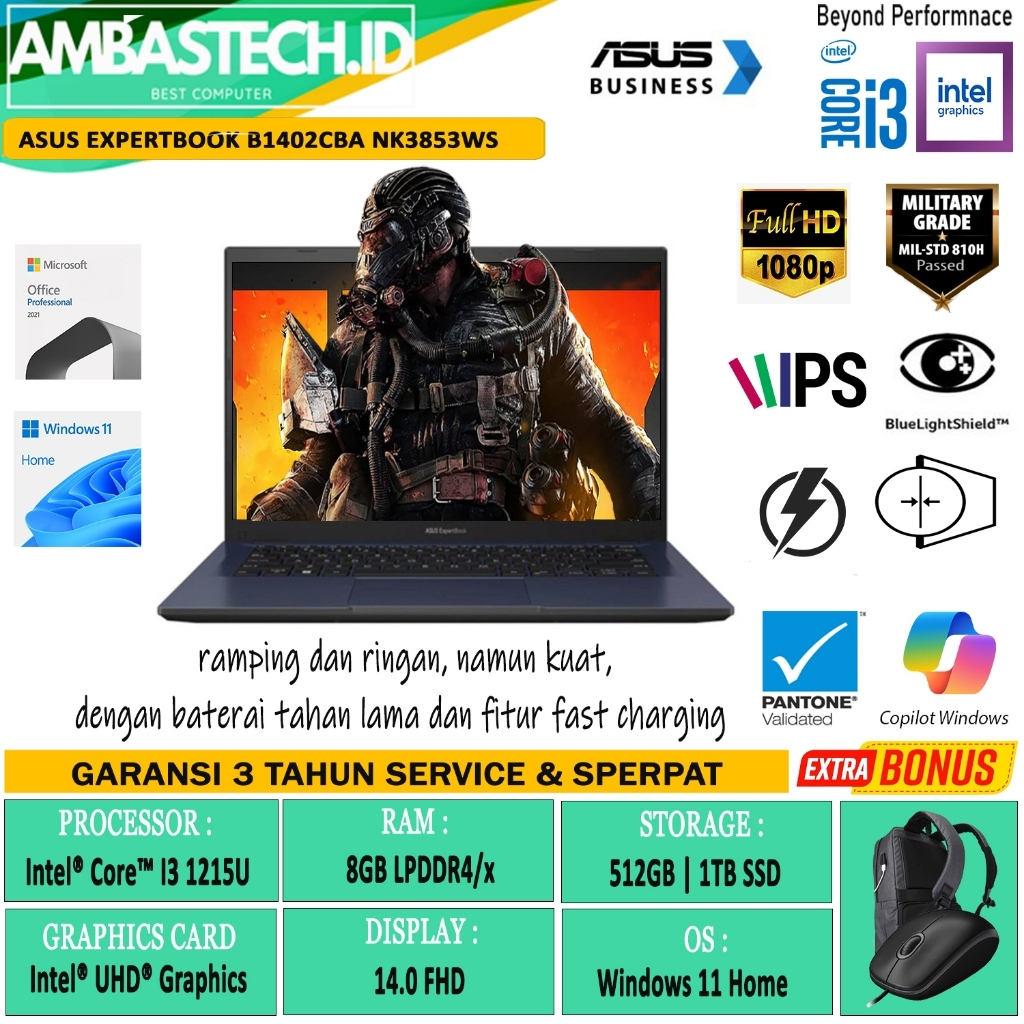 Jual Laptop Baru Asus Expertbook B1402CBA Intel I3 1215U Ram 16GB SSD ...