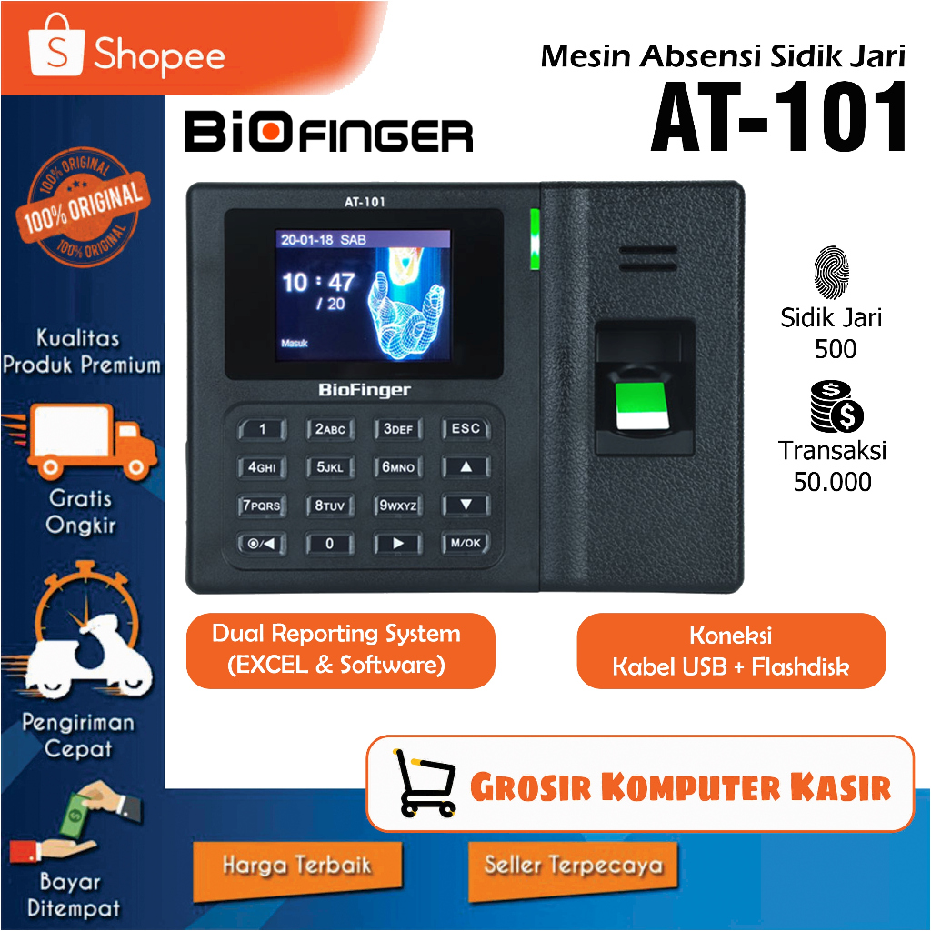 Jual BIOFINGER Mesin Absensi Jari AT-101 | USB Flashdisk & Kabel |Auto ...