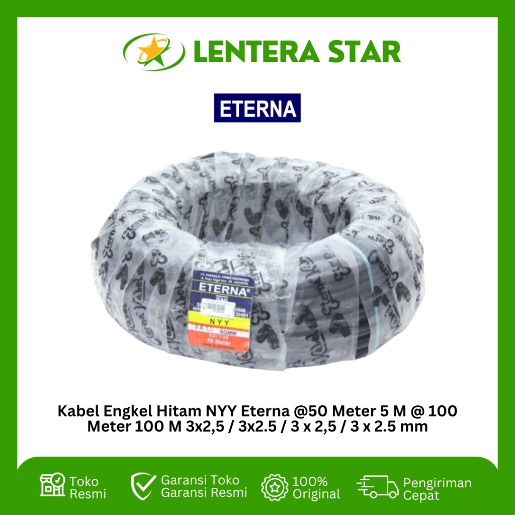 Jual Kabel Engkel Hitam NYY Eterna @50 Meter 5 M @ 100 Meter 100 M 3x2 ...