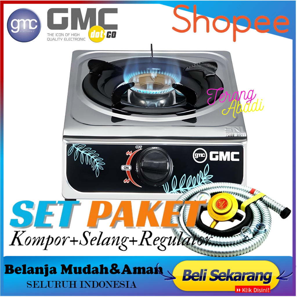 Jual Kompor gas GMC 1 tungku GMC 111+Selang Gas+Regulator Meter Body ...