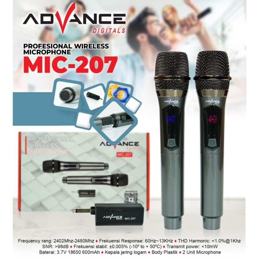 Jual Advance MIC-207 Microphone Profesional 2 MIC bisa di Charge ...