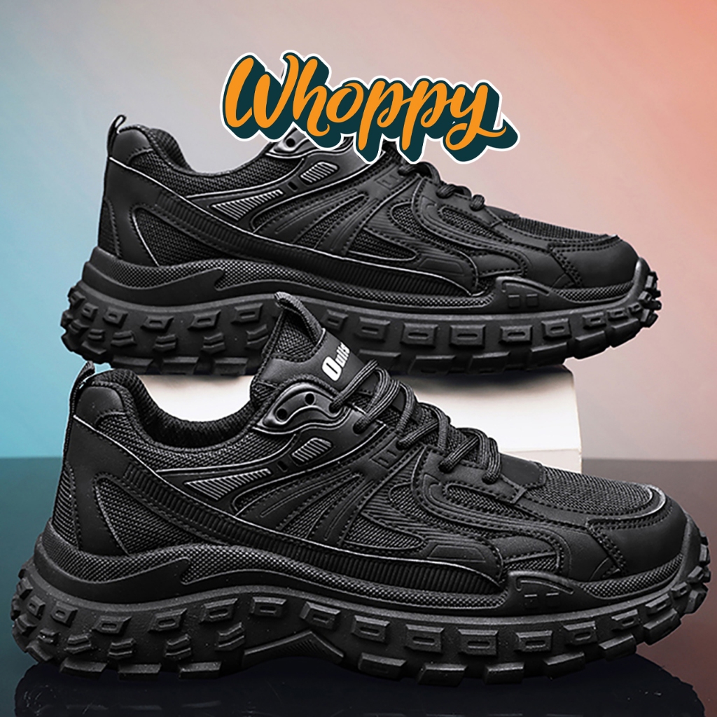 Jual Whoppy SL29 Sepatu Sekolah Sneakers Pria Keren Full Hitam Polos ...