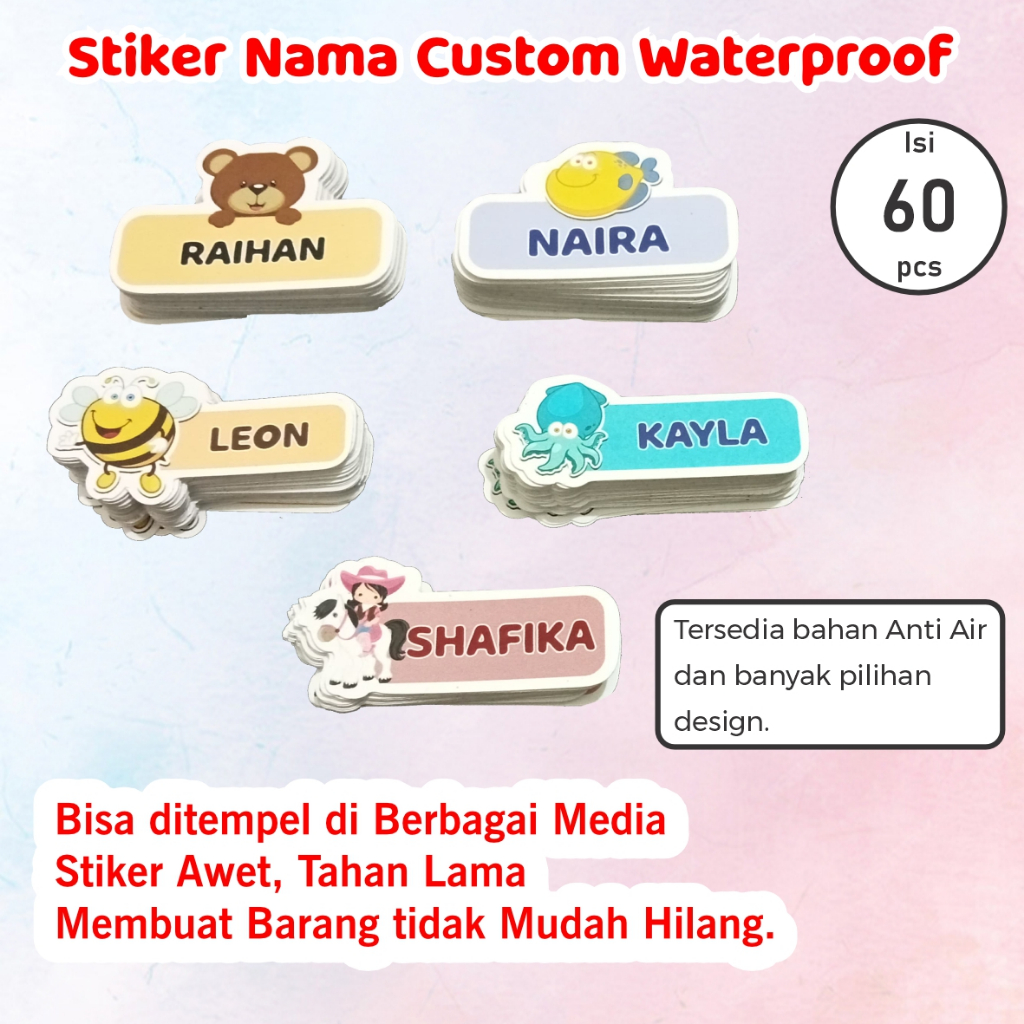 Jual Stiker Nama Custom Isi 60 pcs | Label Nama Custom | Stiker ...