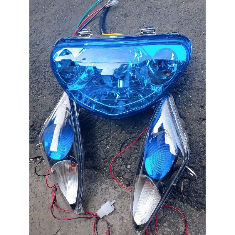 Jual Paket Lampu Depan Mio Sporty Lama Mika Biru Plus Lampu Sen Sein ...