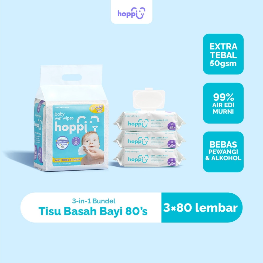Jual HOPPI Wet Wipes Tissue Tisu Basah Bayi (3 Pak x 80 Lembar) | Shopee Indonesia