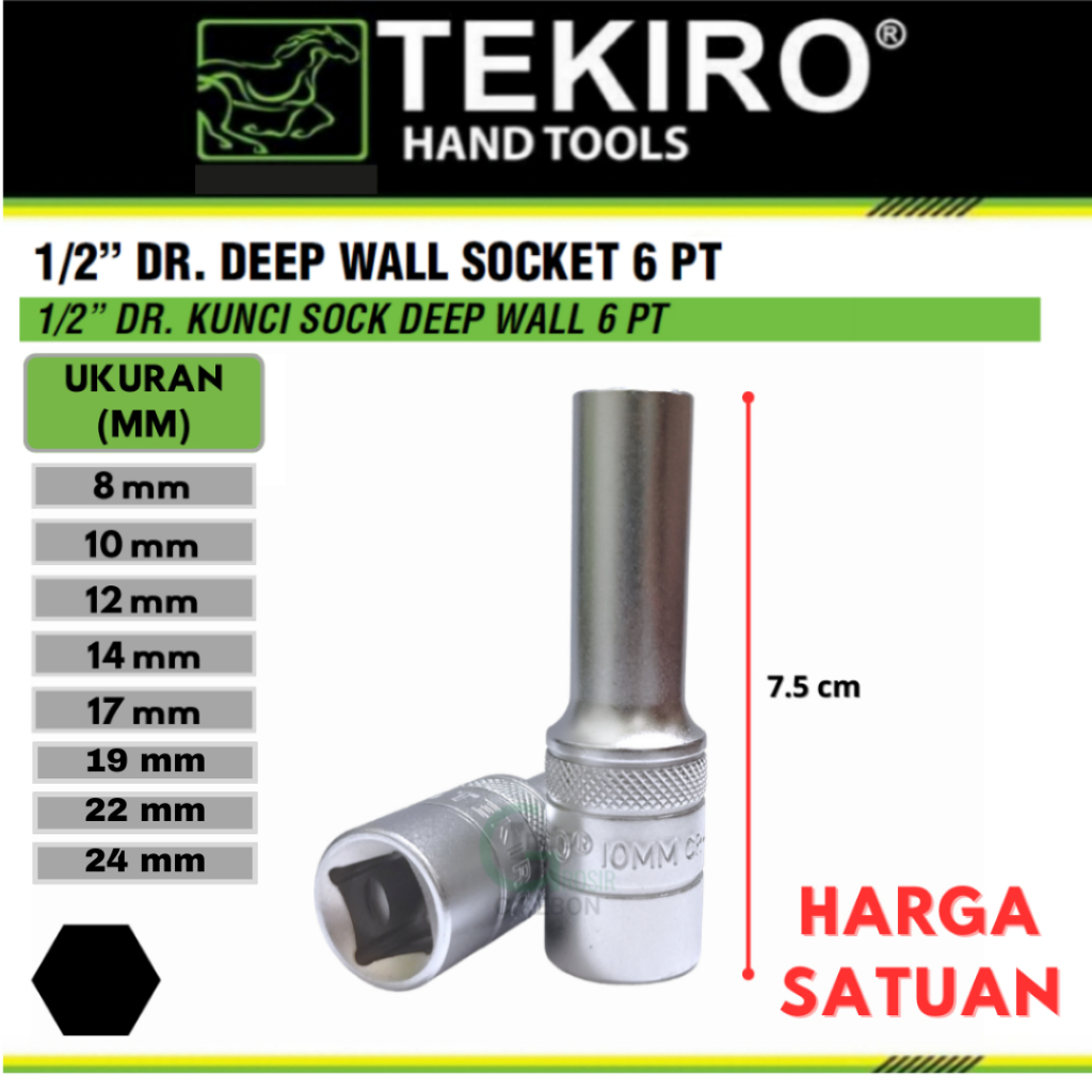 Jual Tekiro Mata Sok Panjang 8 10 12 14 17 16 19 22 24 MM Deepwall Kunci Sock 1/2" 6PT Deep Wall ...