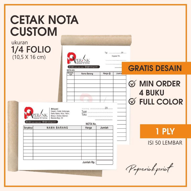 Jual Nota Custom Murah 1ply Ukuran 1/4 Folio | Shopee Indonesia