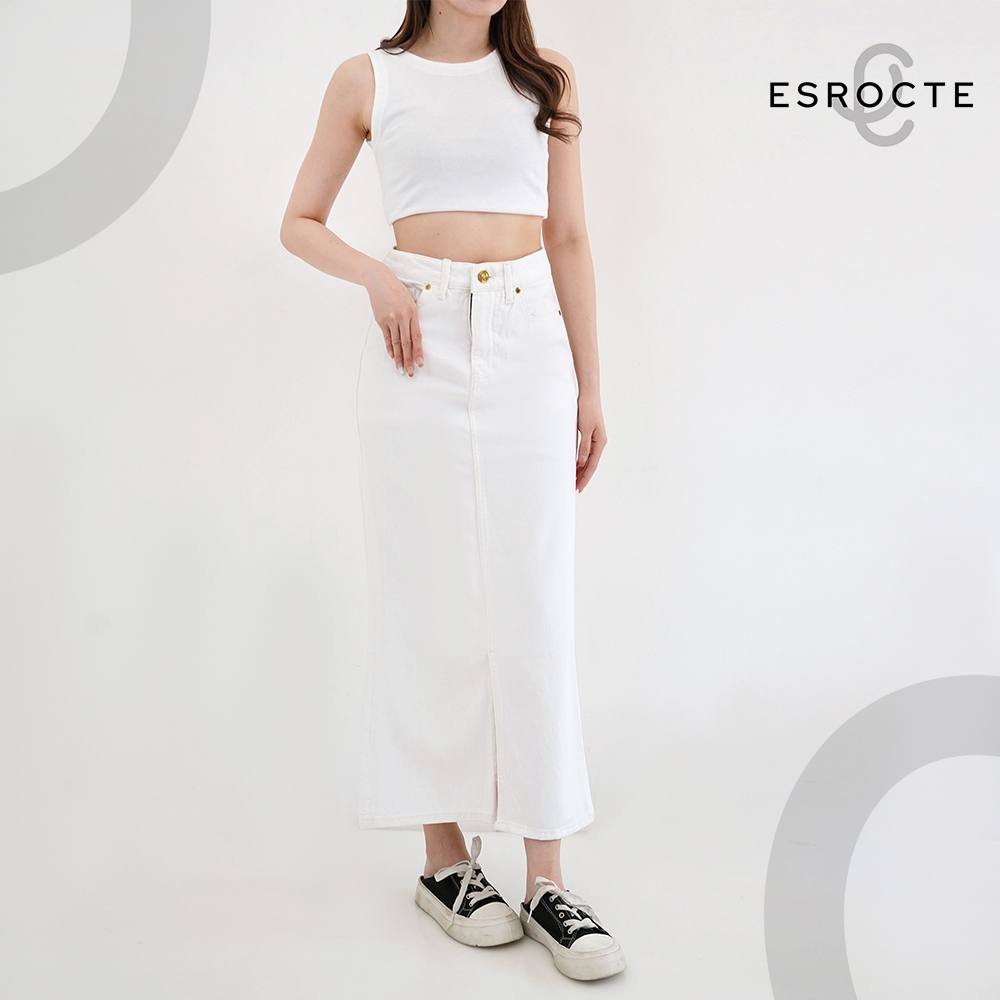 Jual ESROCTE Keira Skirt | Rok Span Jeans Belah Depan High-Waist Wanita ...