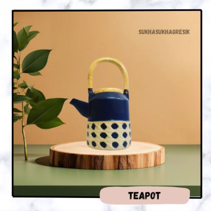 Jual Teko Keramik Gagang Kayu Teko Motif Teko Aesthethic Teko Premium ...