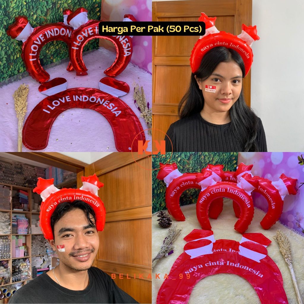 Jual (50 PCS) BANDO BALON MERAH PUTIH HUT RI MOTIF LOVE DAN BINTANG ...