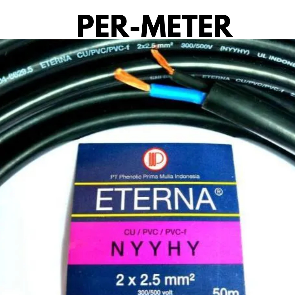 Jual Permeter Kabel Serabut NYYHY 2 x 2.5 mm Eterna Hitam PVC Cable Instalasi Listrik Elektronik ...