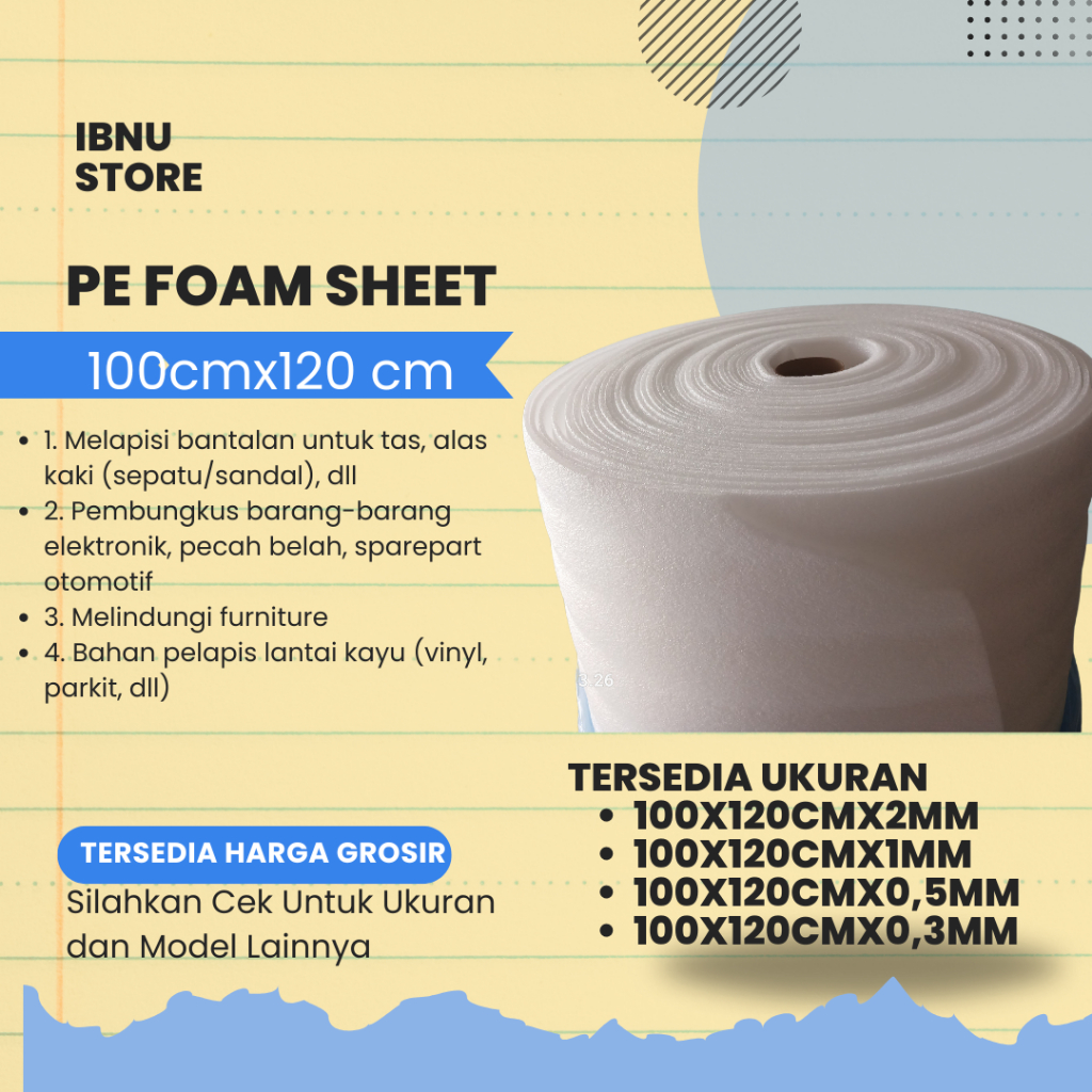 Jual Busa Packing PE Foam Sheet 0,5m,1mm, 2mm x 120cm x 100cm Parket ...