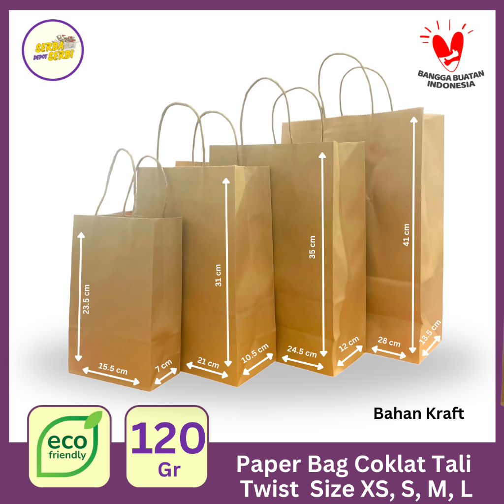 Jual Paper Bag Coklat 120 Gr Bahan Kraft All Size Daur Ulang Kaku ...