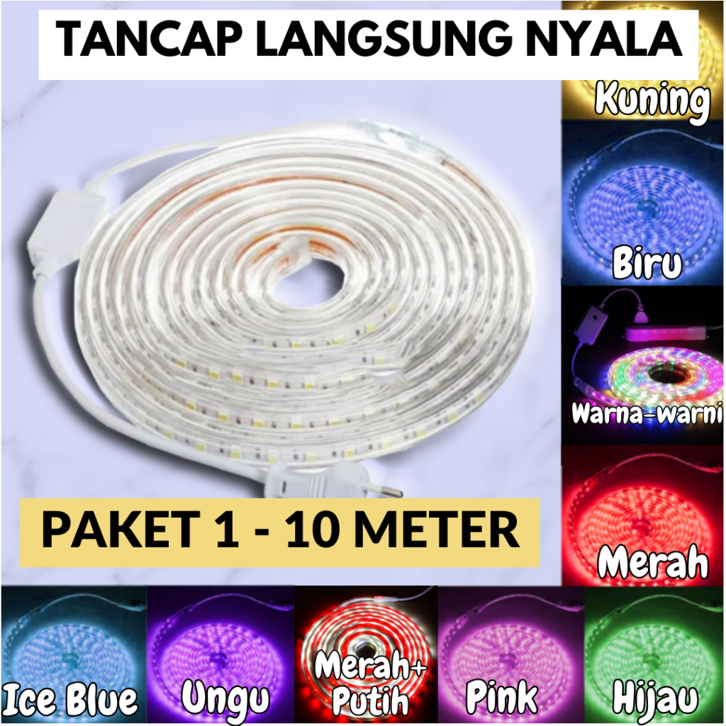 Jual PROMO PAKET 1 / 2 / 3 / 4 / 5 / 6 / 7 / 8 / 9 / 10 METER LAMPU LED STRIP 5050 PLUS SOCKET ...