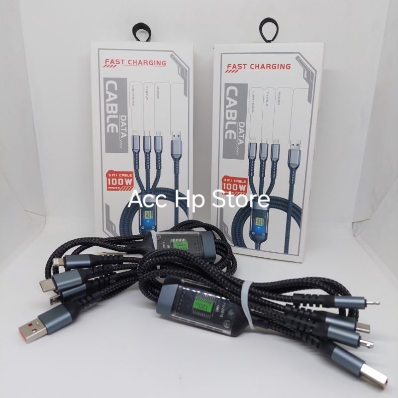 Jual Kabel Data 3 In 1 Cable 100W POWER FAST CHARGING Micro USB-Type c- Lightning 3 in 1 FAST ...