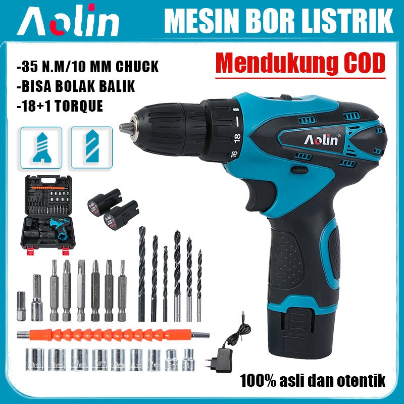 Jual AOLIN 12V Mesin Bor Listrik Tangan 10mm Chuck Cordless Drill kayu ...