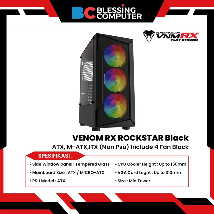 Jual Casing VENOM RX ROCKSTAR Black / Casing ATX M-ATX ITX Non Psu ...