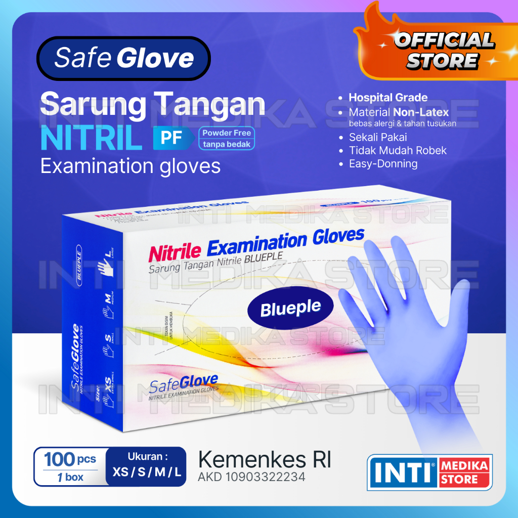 Jual SAFEGLOVE - Sarung Tangan Nitril BLUPLE POWDER FREE Tanpa Tepung ...