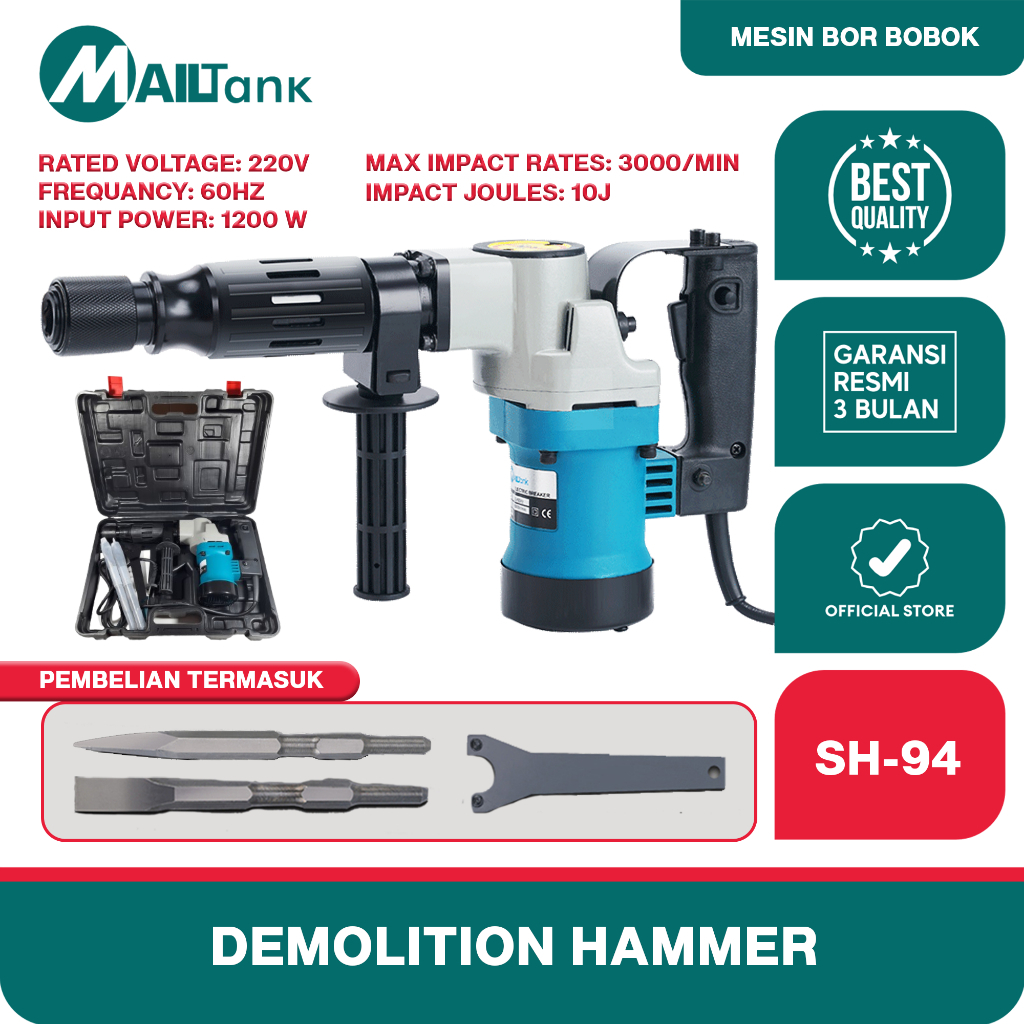 Jual Mailtank SH94 Mesin Bor Bobok 1200W Demolition Hammer Chipping ...
