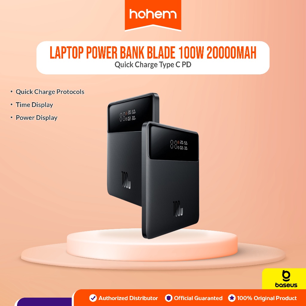 Jual Baseus Laptop Power Bank Blade 100W 20000mAh 3A Digital Display ...