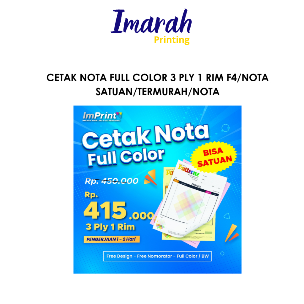 Jual IMARAH - CETAK NOTA FULL COLOR 3 PLY /4 PLY 1 RIM F4/NOTA SATUAN ...