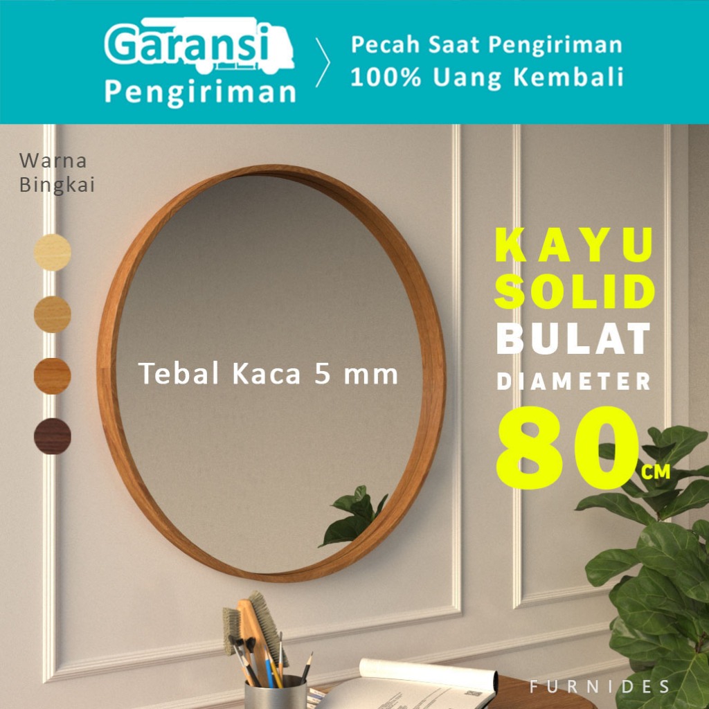 Jual Cermin Bulat Diameter 80 cm | Frame KAYU SOLID - Tebal Kaca 5 mm ...
