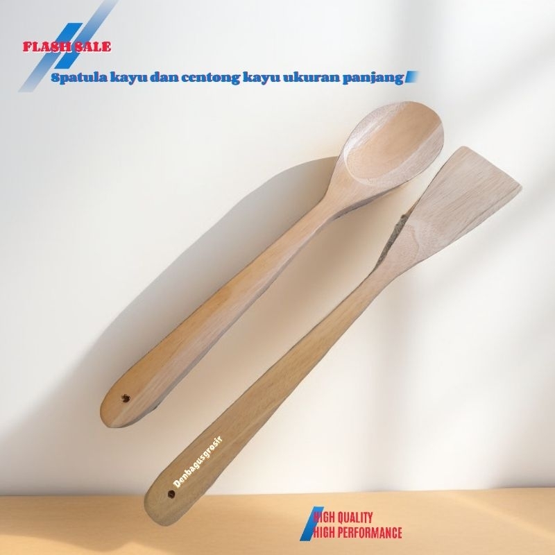 Jual Satu set spatula kayu dan centong nasi panjang buatan tradisional ...