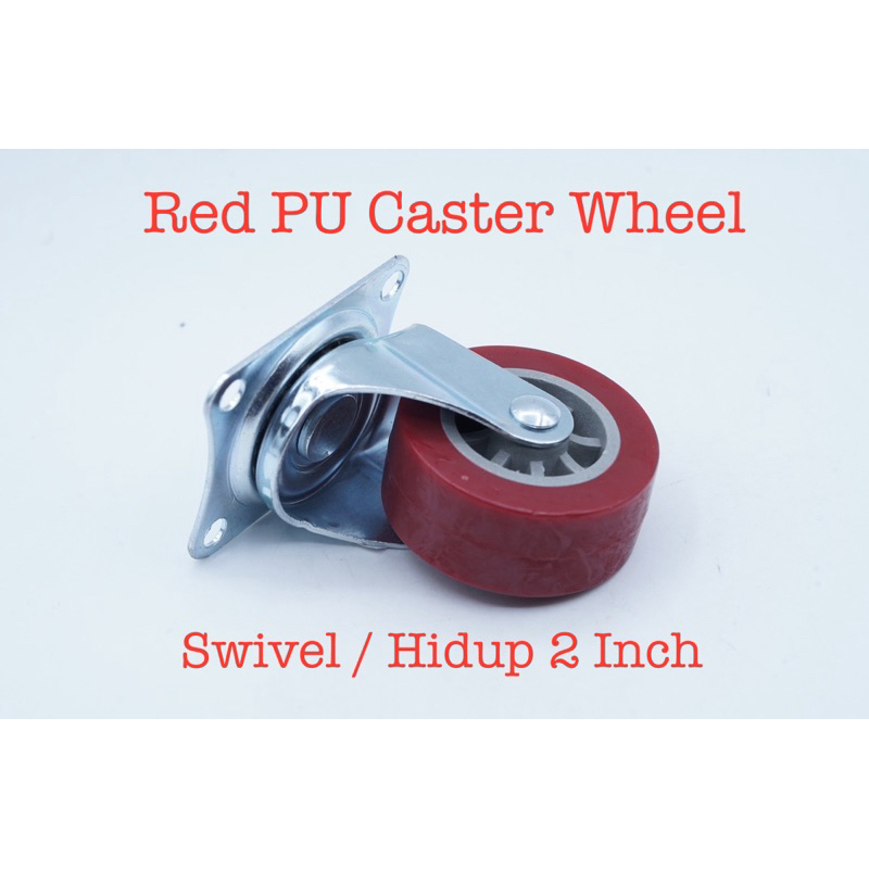 Jual Roda Kastor Red PU Caster Wheel 2 Inch Swivel Hidup 2” without ...
