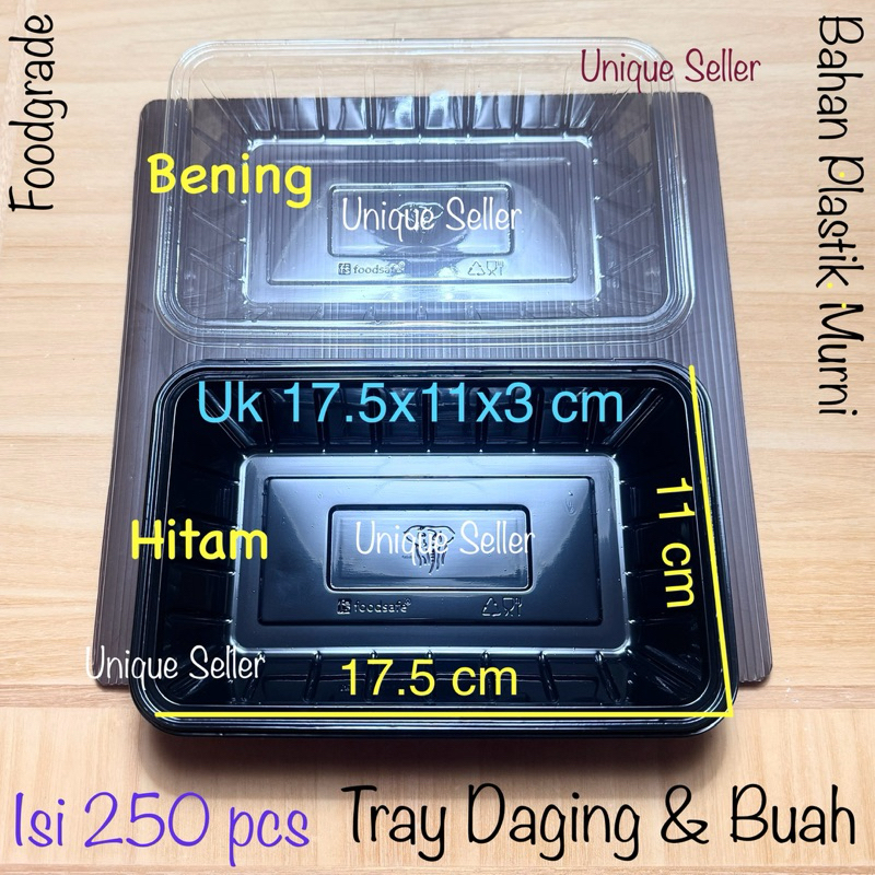 Jual [Isi250] Tray Buah & Daging Plastik Hitam Bening TX 17.5x11x3 cm ...