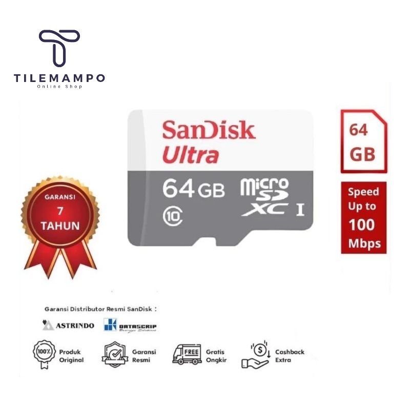 Jual Memory Card | SanDisk Ultra Micro SD 64GB Class 10 Speed 100MBps Garansi Resmi | Shopee ...