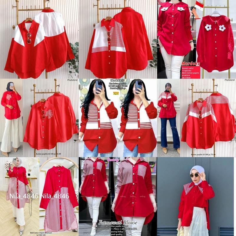 Jual KEMEJA MERAH PUTIH OVERSIZED / KEMEJA KEMERDEKAAN POLOS 17 AGUSTUS ...