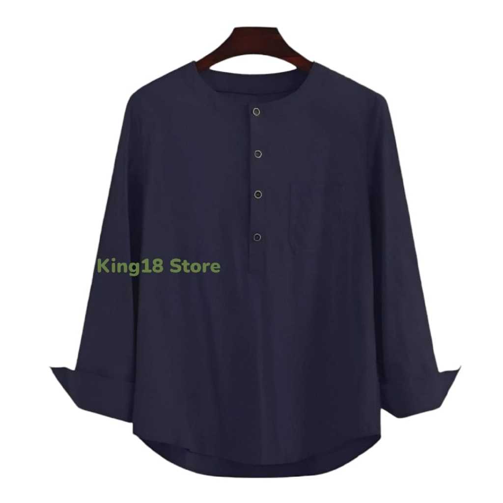 Jual Koko Pria Tanpa Kerah Lengan Panjang Polos Kerah Bulat Kasual ...