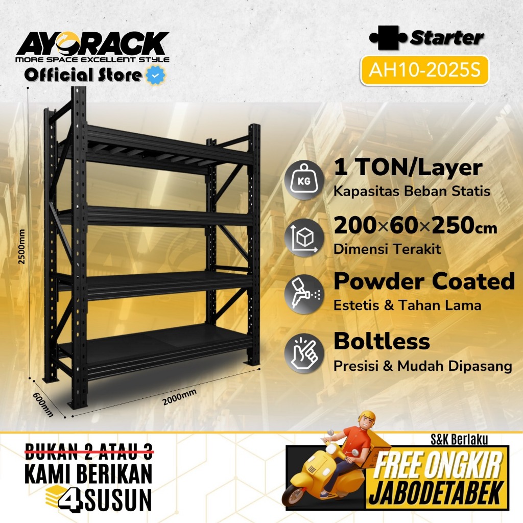 Jual RAK GUDANG BESI 4 SUSUN AYORACK AH10-2025S 2.5 METER HEAVY DUTY 1 ...