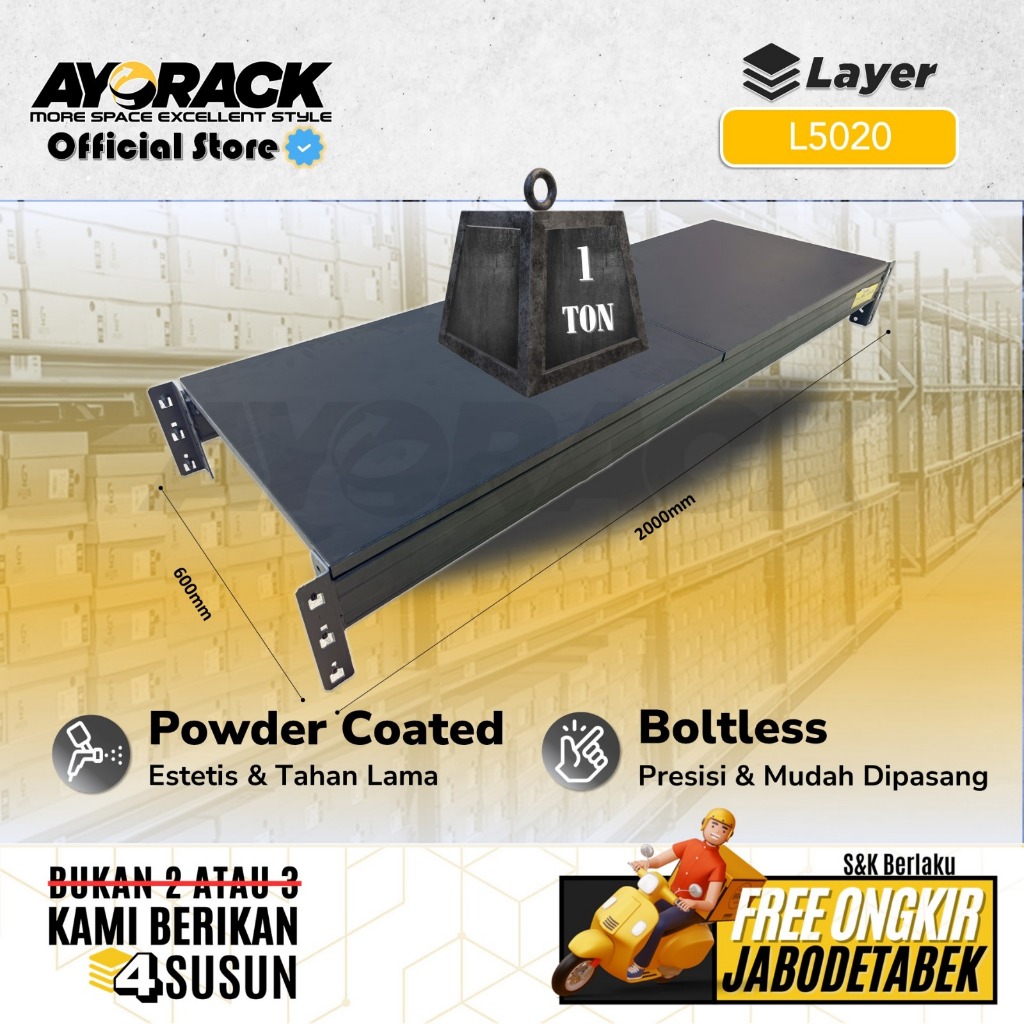 Jual LAYER RACK GUDANG AYORACK 1 TON 2 METER L20100 - AMBALAN BESI RACK ...