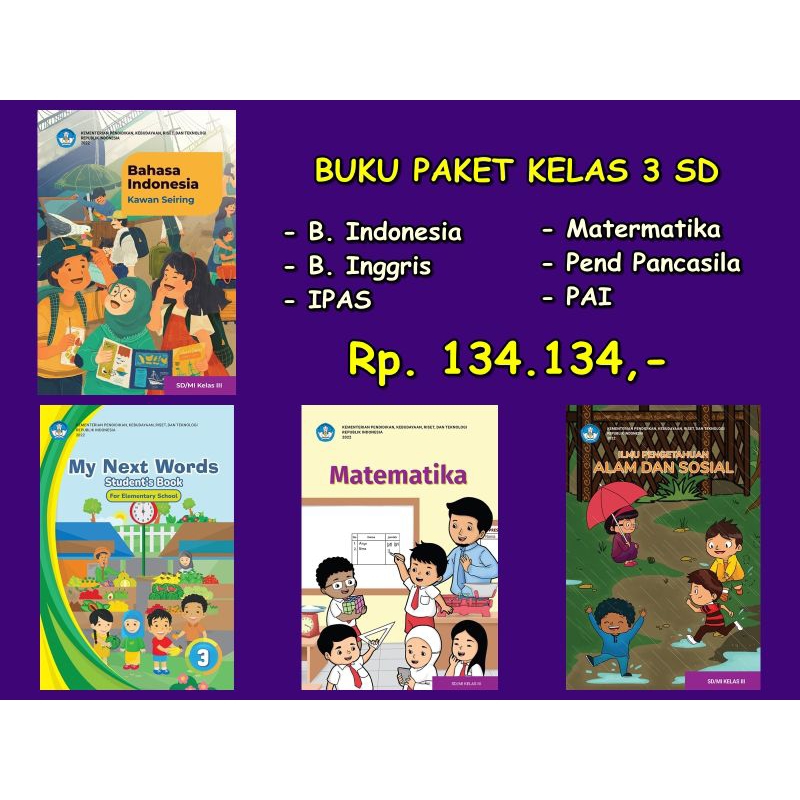 Jual Buku Paket Kelas 3 SD Kurikulum Merdeka Bahasa Inggris Bahasa Indonesia IPAS PAI Pancasila ...