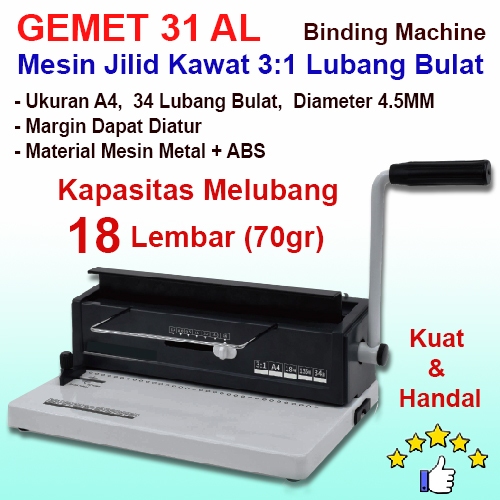 Jual Mesin Jilid Binding Spiral Kawat GEMET 31AL, A4, Lubang Bulat ...