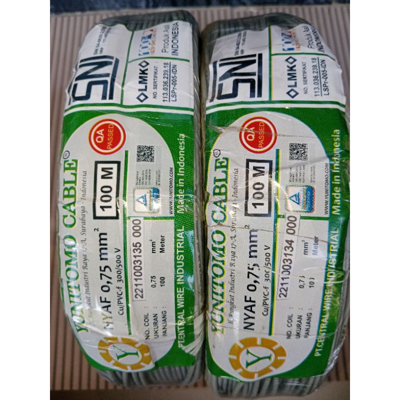 Jual YUNITOMO CABLE NYAF 1x0,75mm tembaga serabut 100meter | Shopee ...