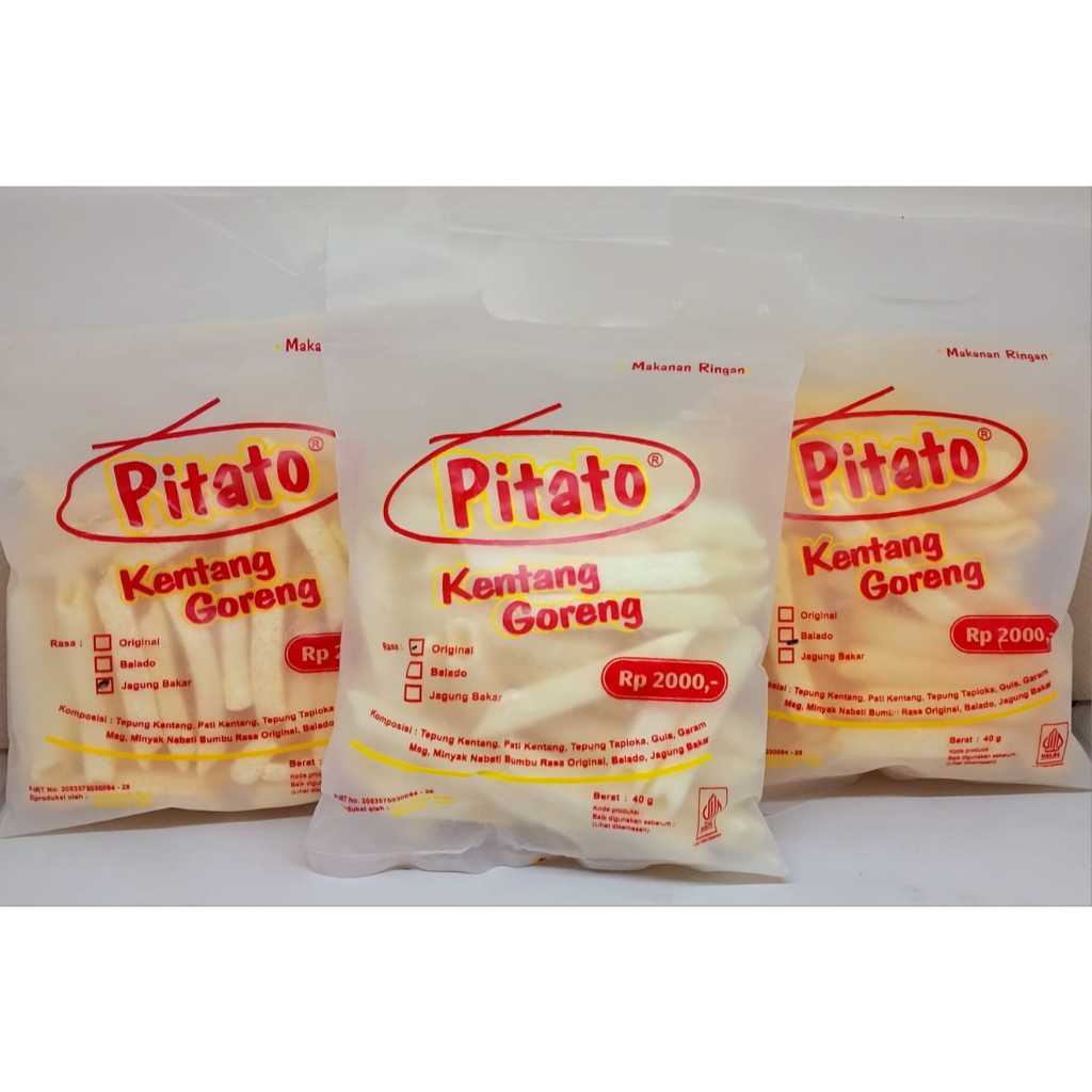 Jual Pitato Kentang Goreng Kemasan 40Gr 3 Varian Rasa Balado/Original ...