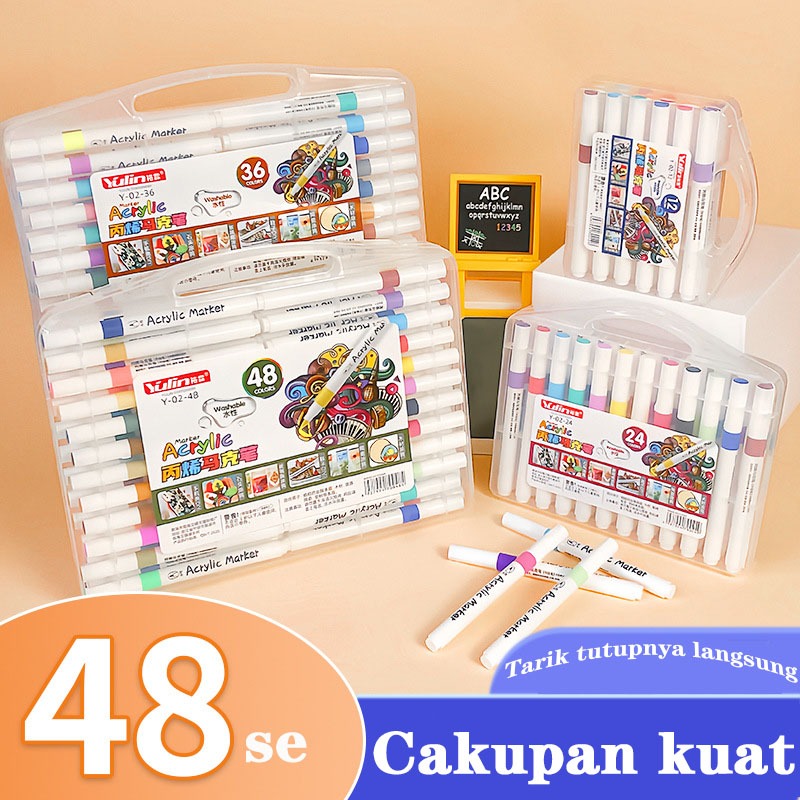 Jual 48/60/80 warna Spidol Akrilik Acrylic Marker Pen Set 12, 24, 36 ...