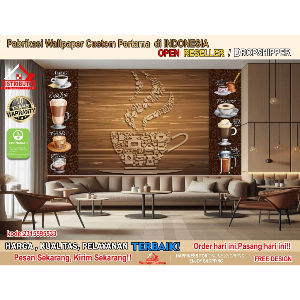 Jual Wallpaper Custom 3D Tema Coffee | Coffeshop | Warung Kopi ...