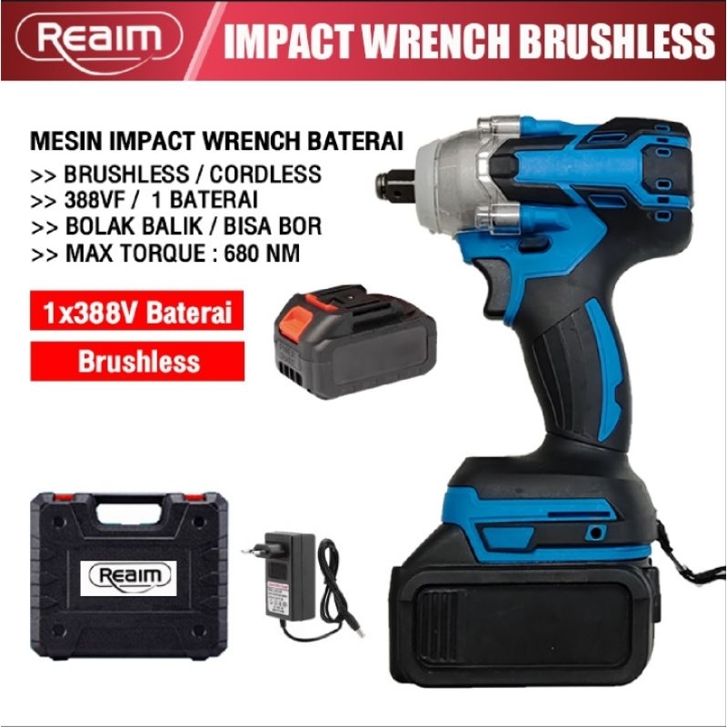 Jual REAIM Impact Wrench Tool Cordless Torsi besar Mesin Bor Impact ...