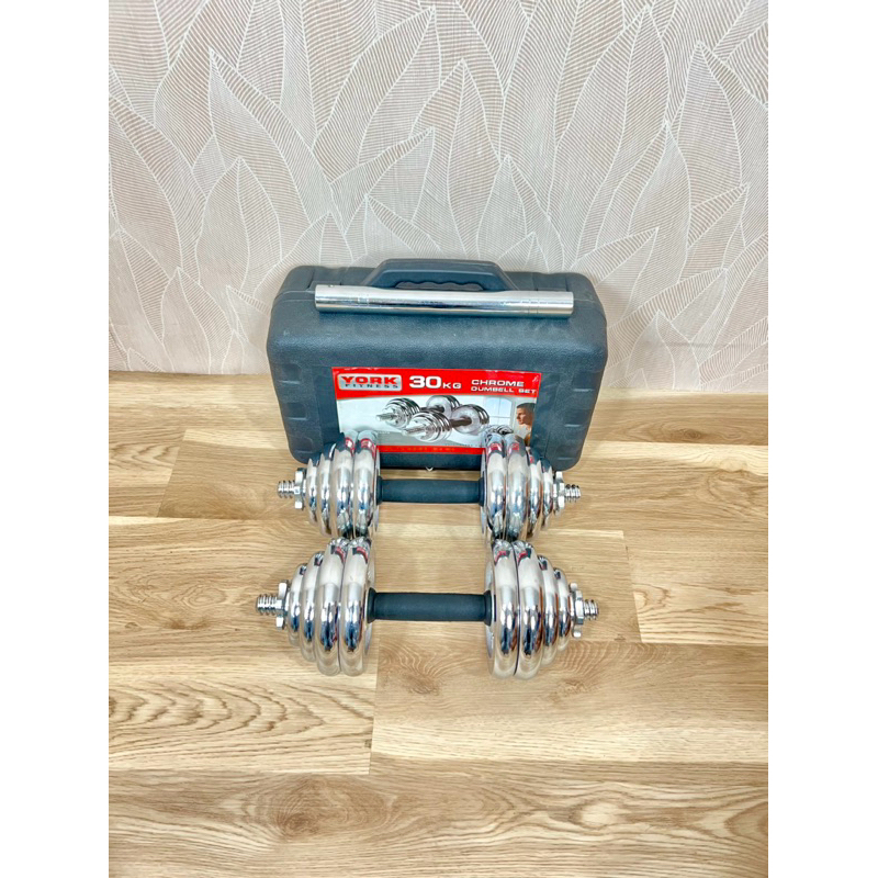 Jual KHUSUS GOJEK Dumbell York 30kg Chrome / Barbel 30kg / Dumbel Set ...