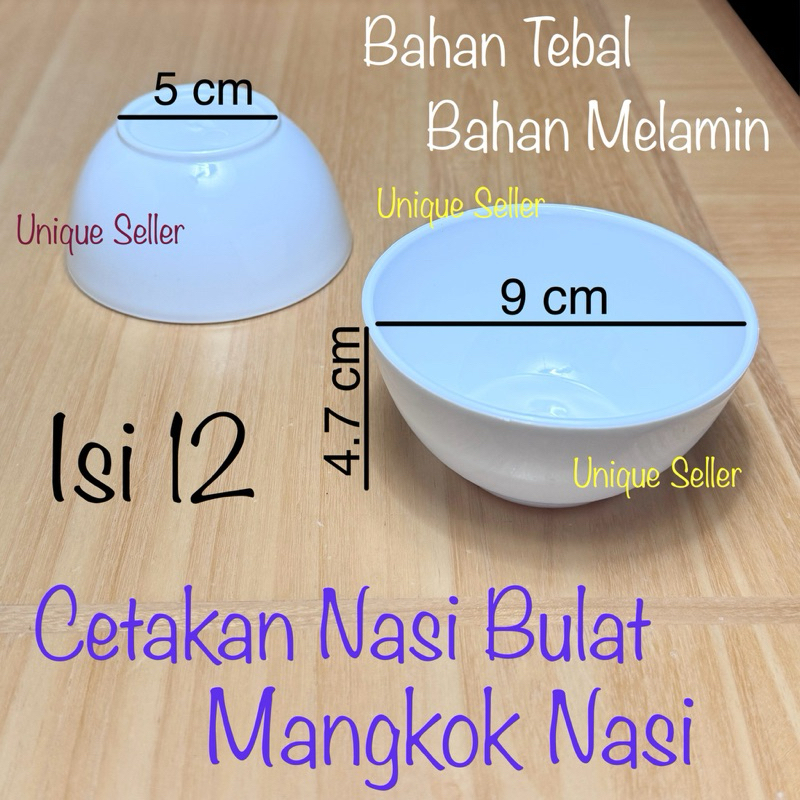 Jual [Isi12] Cetakan Nasi Bulat 9 cm Melamin / Mangkok Nasi Putih 9 cm ...