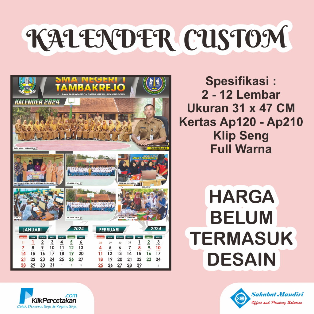 Jual Kalender Custom 2 Lembar Satuan | Kalender Dinding | Kalender ...