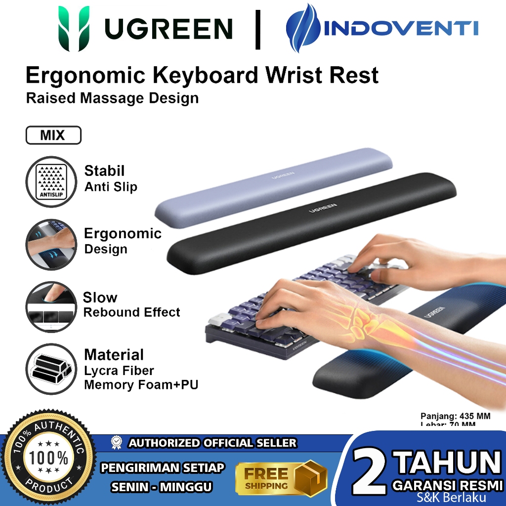 Jual UGREEN Ergonomic Keyboard Wrist Rest Soft Memory Foam Mouse Pad ...
